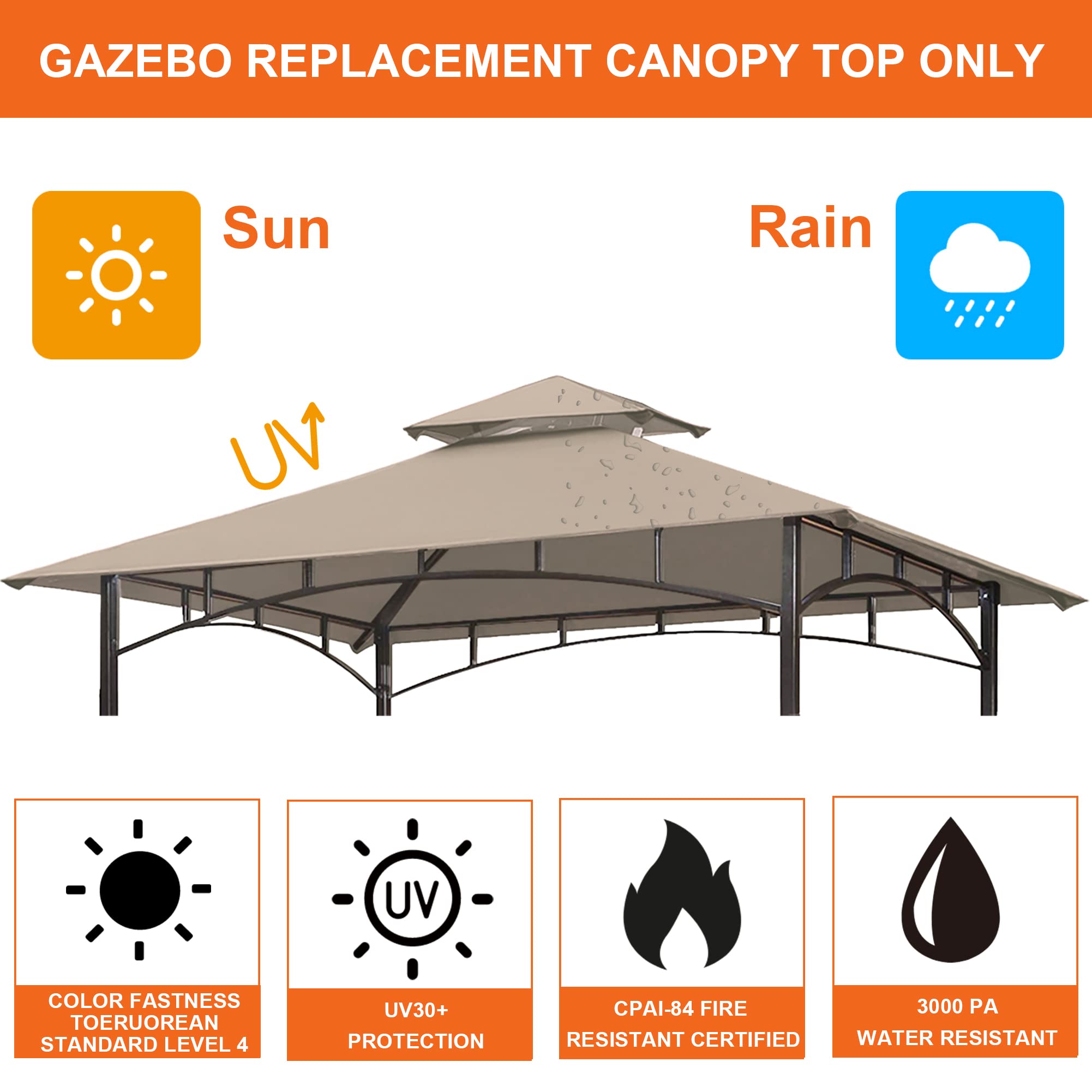 Eurmax USA High Performance Grill Gazebo Canopy Replacement Cover 5x8 BBQ Gazebo Shelter Top(Navy Blue)
