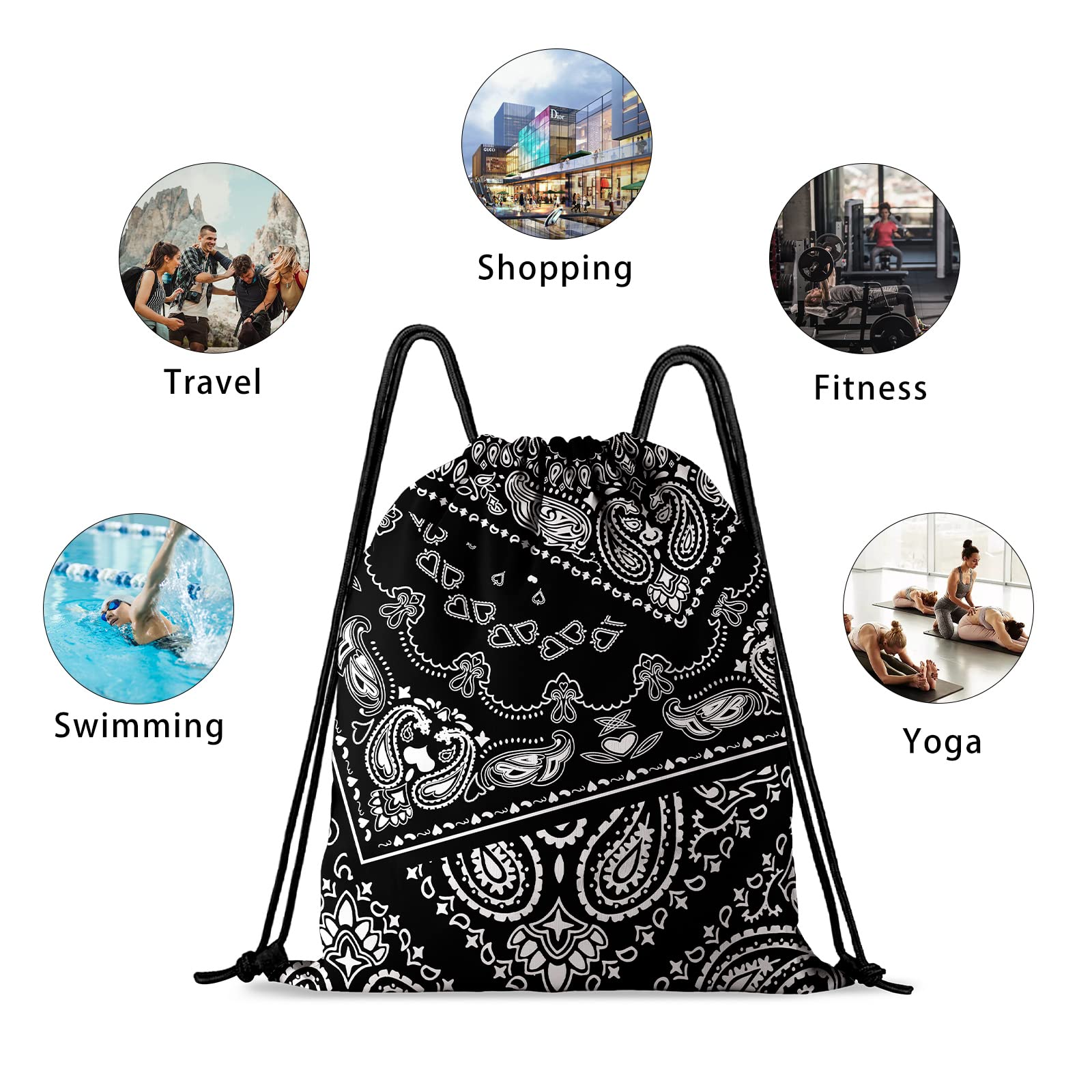 Drawstring Backpack Set of 3, Sports Gym Drawstring Bag Adjustable Lightweight String Bags Fashionable Printed Waterproof Drawstring Bags, Large Capacity Draw String Back Bag for Men Women