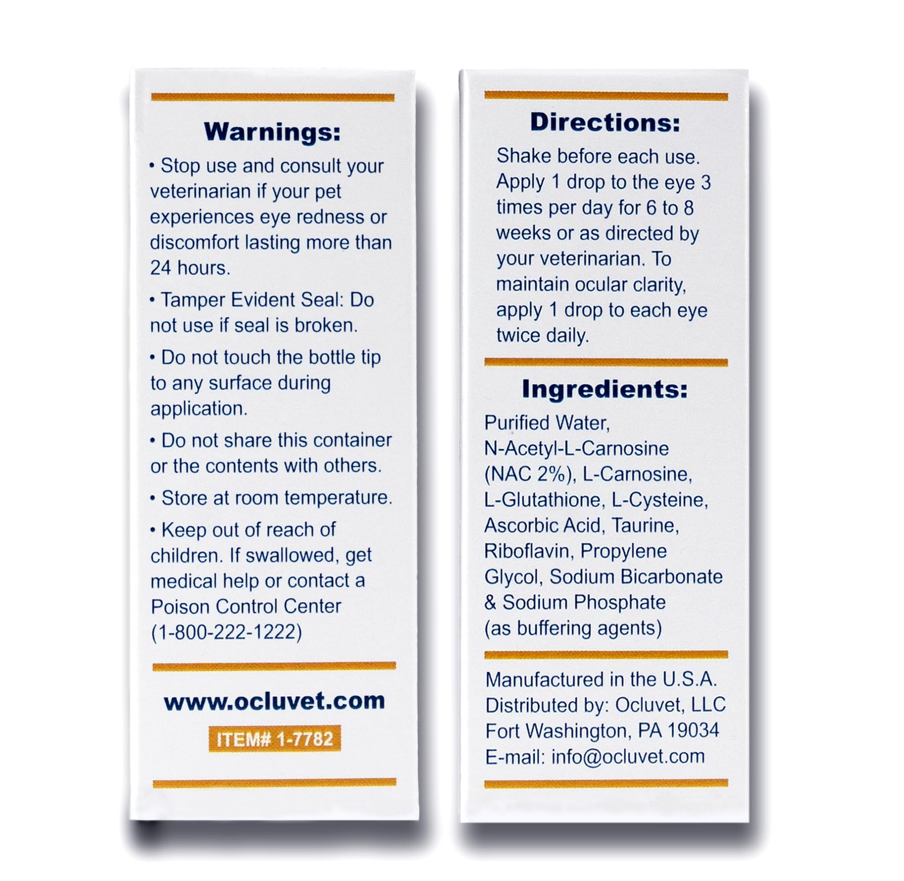 OcluVet Eye Drops for Pets | Clinically Studied Antioxidants for Pets with Cataracts | Made in The USA | Includes 2% N-Acetyl-L-Carnosine (NAC) | 16mL