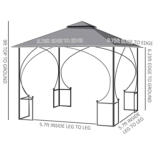 Outsunny 10' x 10' Patio Gazebo, Double Roof Outdoor Gazebo Canopy Shelter with Netting, Steel Corner Frame for Garden, Lawn, Backyard and Deck, Dark Gray
