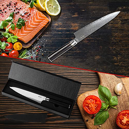 IKYPPAH Damascus Chef Knife 8 Inch, Japanese Aus10 Steel and Ebony handle,in Gift Box