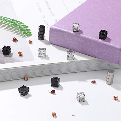 FIBO STEEL 6 Pairs Magnetic Stud Earring for Men Women Black CZ Magnet Non Pierced Clip On Earrings Set