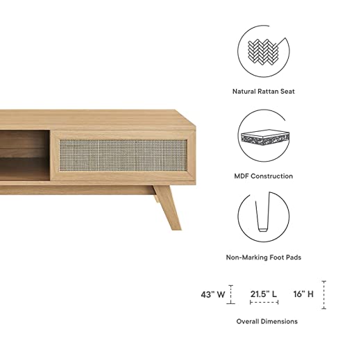 Modway Soma 43" Rattan Coffee Table, Oak