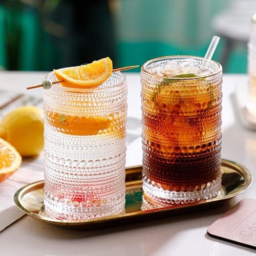 Dingerjar Hobnail Drinking Glasses set of 6(13 oz) Hobnail Water KItchen Glassware, Embossed Vintage Juice Glasses Tall Bar Drinkware