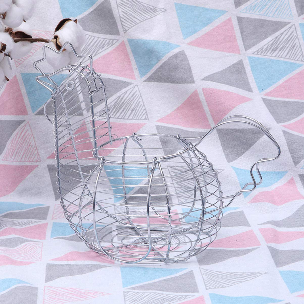 Hemoton Chicken Shaped Egg Holder Creative Iron Eggs Storage Basket Metal Wire Hen Egg Basket Vegetables Container Farmhouse Decor (Silver)