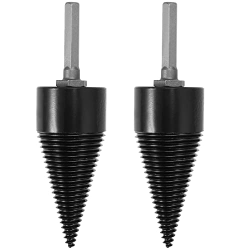 JEUIHAU 2 Pack 42 mm Firewood Log Splitter Drill Bit, Hex Shank Wood Splitter Drill bit, Portable Heavy Duty Drill Screw Cone Driver for Cutting Hickory, Oak, Sycamore, Walnut