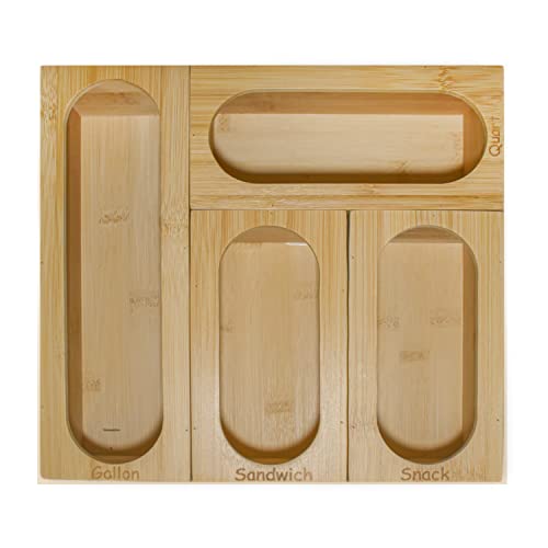 Ziplock Bag Storage Organizer - Bamboo Wood 4 Piece Plastic Bag Dispenser for Kitchen Drawer - for Gallon, Quart, Sandwich and Snack Size Ziplock Bags ā by KITCHENCLIQUE