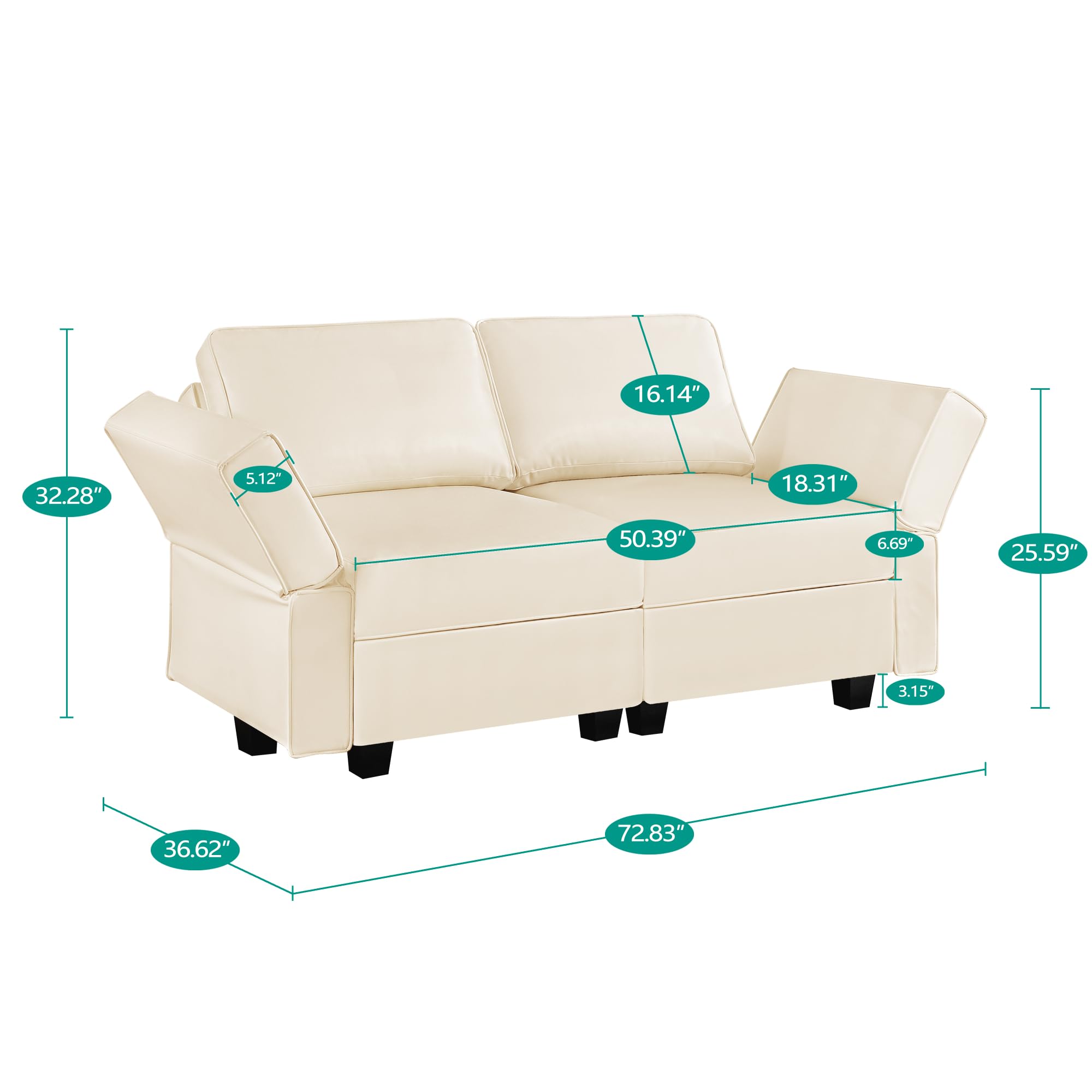 Naomi Home Sarah Modular Loveseat Sofa Couch with Storage Seats Air Leather 2 Seater Love Seats for Small Spaces, White