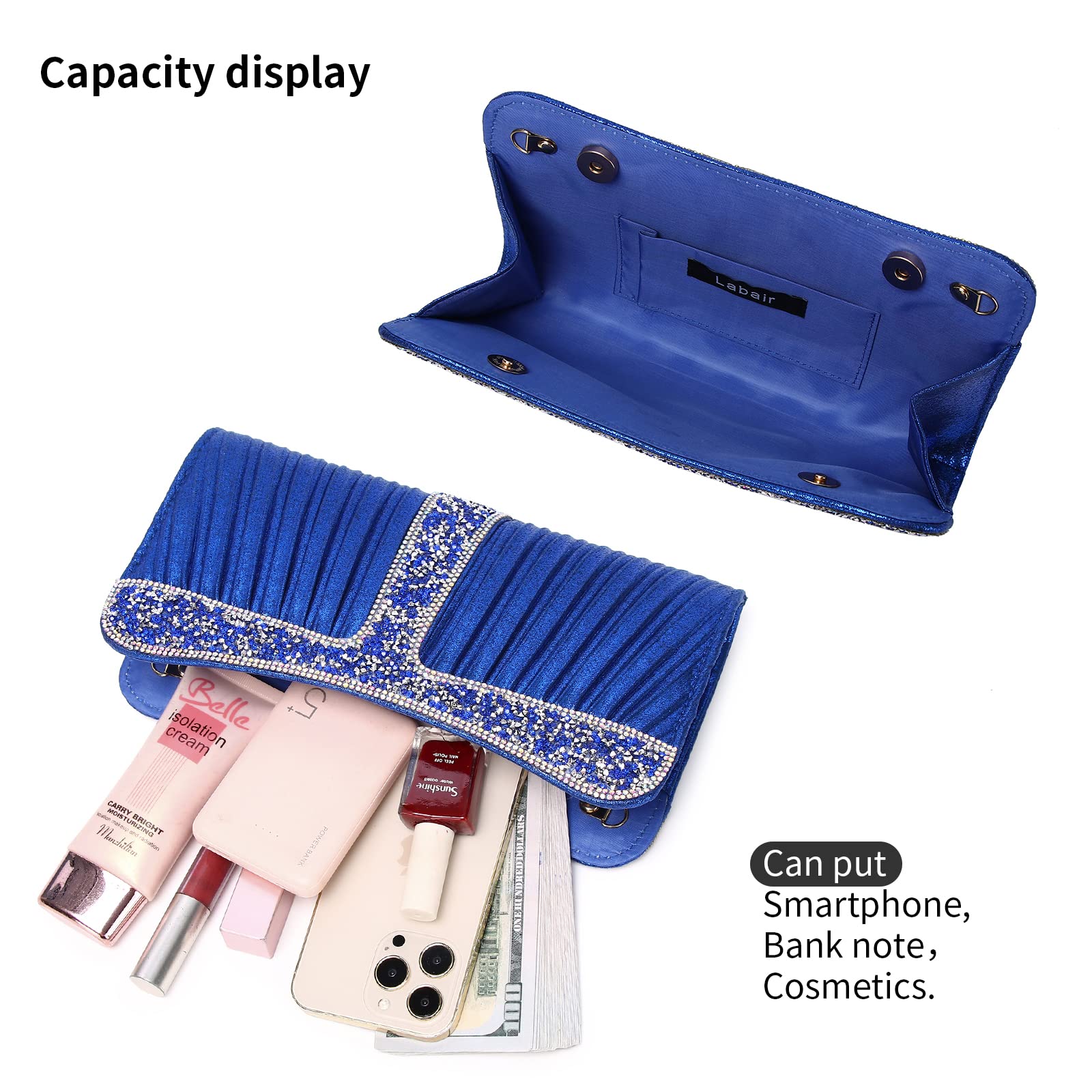GESU Womens Clutch Purse Rhinestone Evening Bag Wedding Bridal Prom Purse Formal Party Handbag,(Blue-Pro)