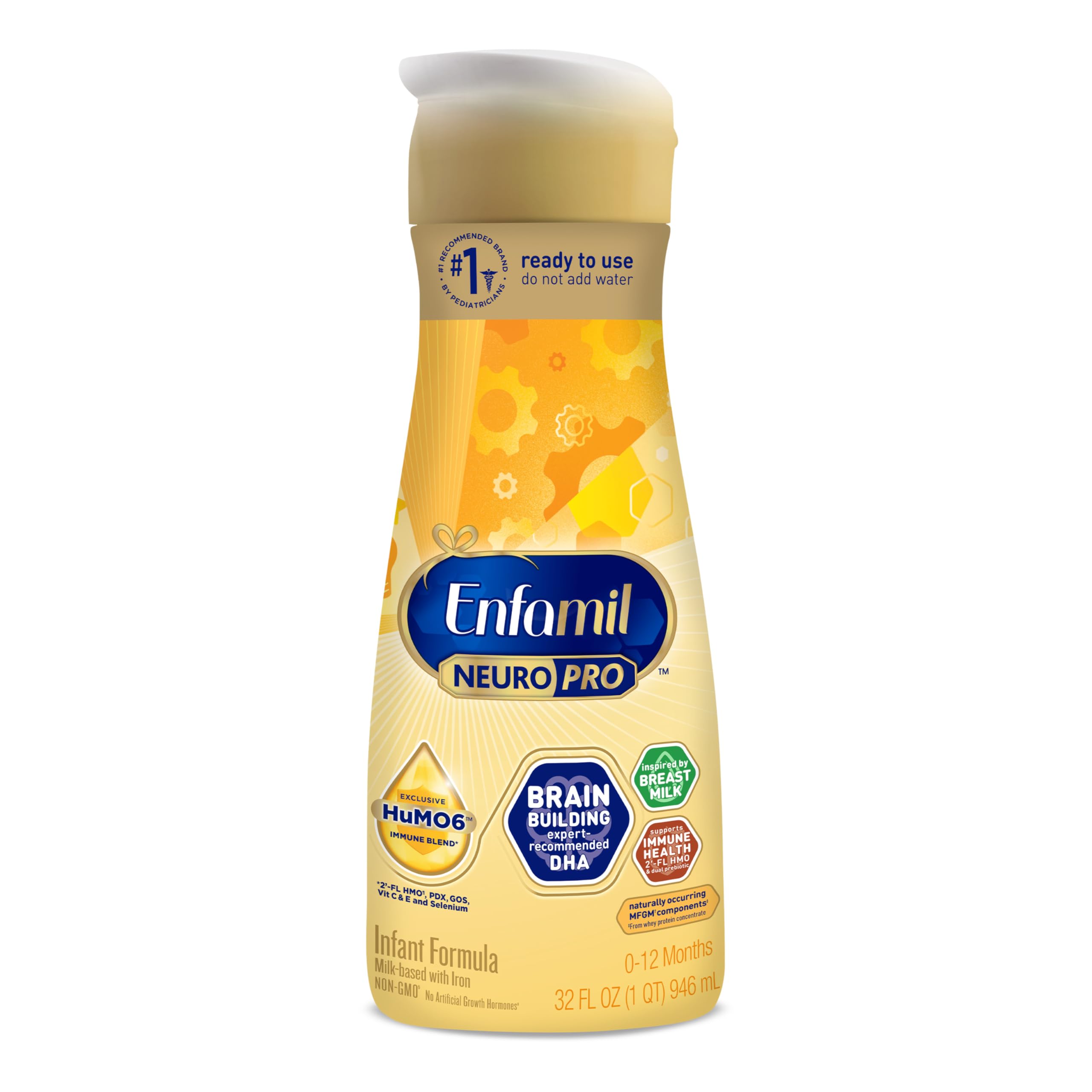 Enfamil NeuroPro Baby Formula, MFGM* 5-Year Benefit, Expert-Recommended Brain-Building Omega-3 DHA, Exclusive Immune Supporting HuMO6 Blend, Ready-to-Feed Infant Formula, Liquid, 32 Fl Oz