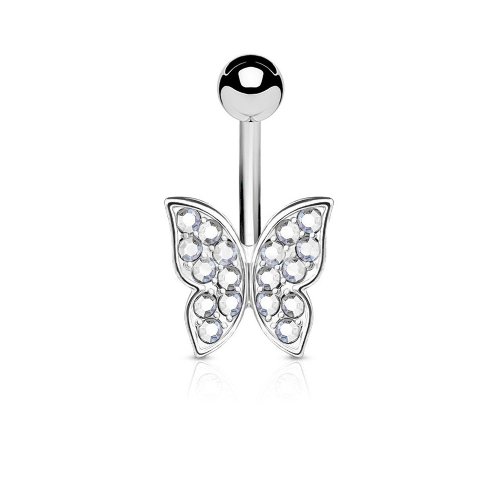 Dynamique Crystal Paved Butterfly 316L Surgical Steel Belly Button Navel Ring (Sold Per Piece)