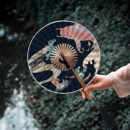 ERTUO Windmill fan Chinese style round fan hand-held folding fan bamboo round fan koi