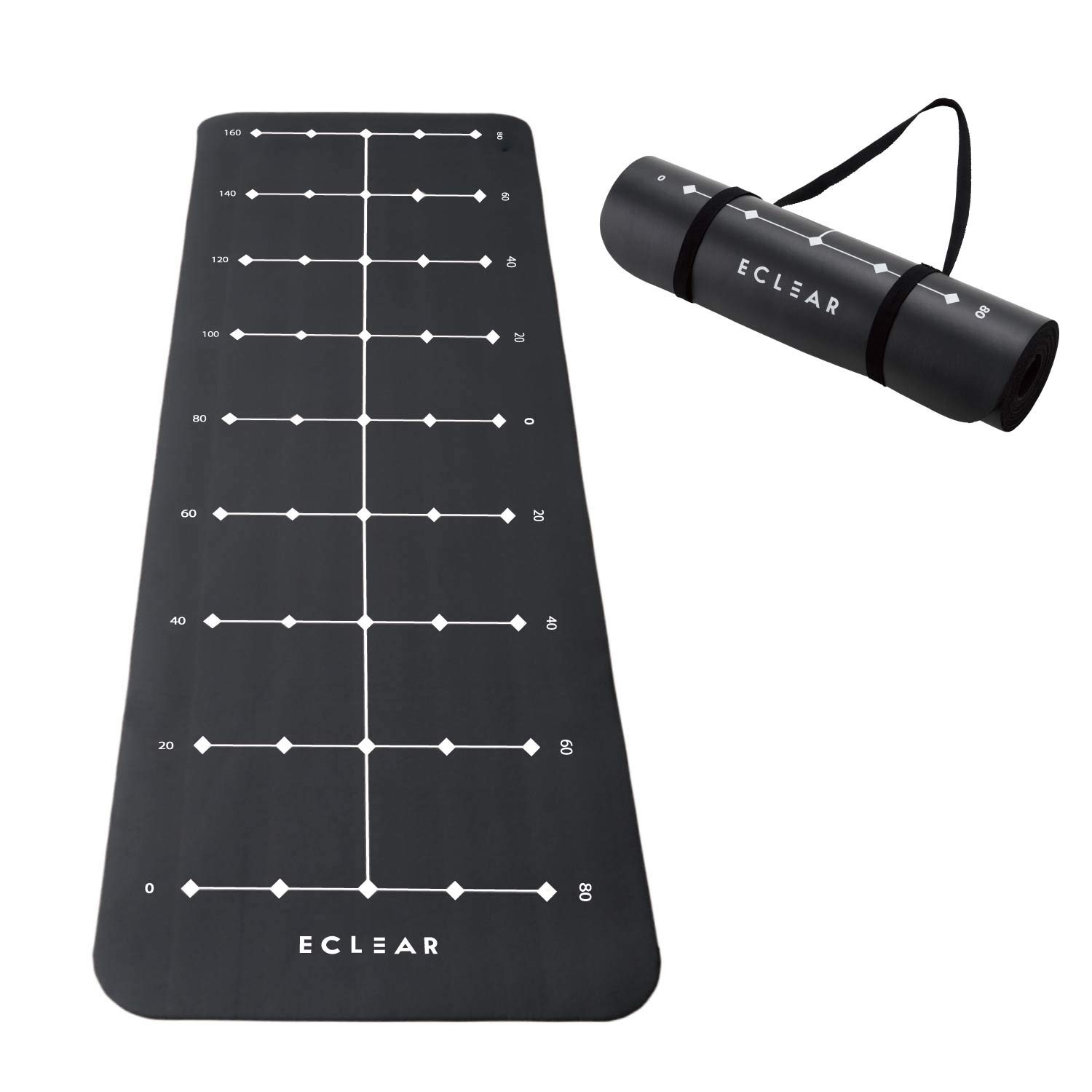 ELECOM 72"X24" Extra 8mm thick Yoga Workout Mat for Home Gym Exercise with Body Alignment Line & Carrying Strap (HCF-YM08BK), Black