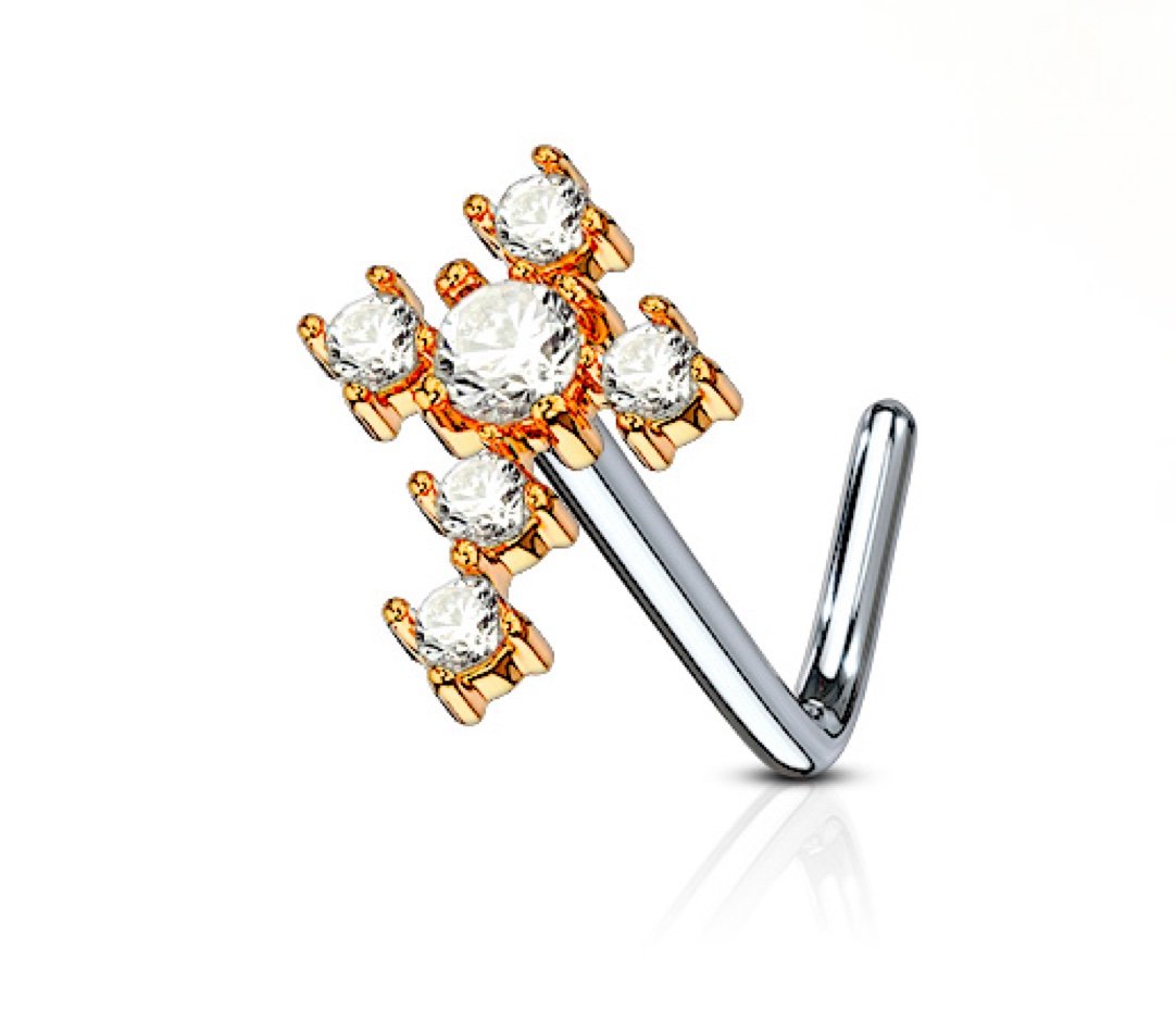 Dynamique CZ Cross 316L Surgical Steel L Bend Nose Stud Ring (Sold Per Piece)