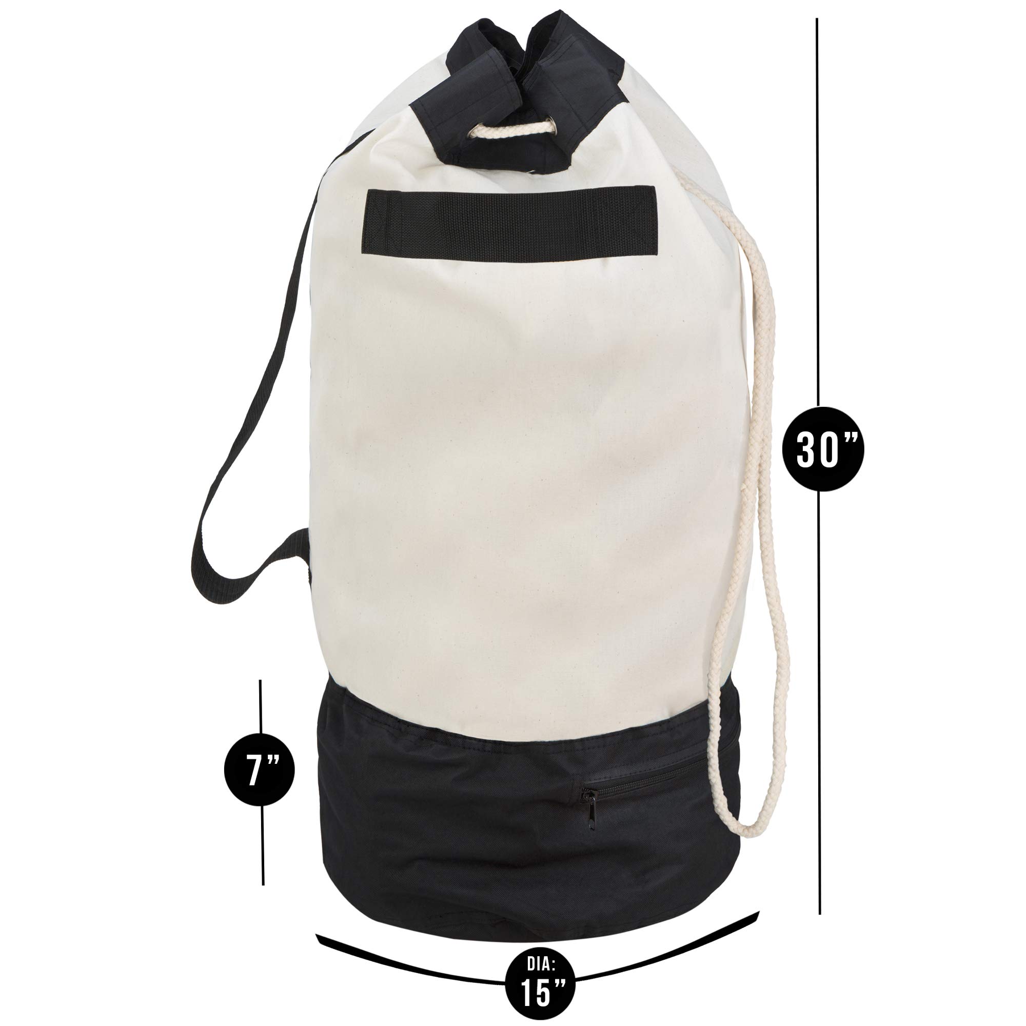 Smart Design Heavy Duty Duffel Bag w/ 2 Compartments, Strap, & Handles - Holds up to 80 lbs. - VentilAir Breathable Canvas - for Gym Clothes & Laundry - (Holds 3 Loads) (30 x 15 Inch) [Natural Canvas]