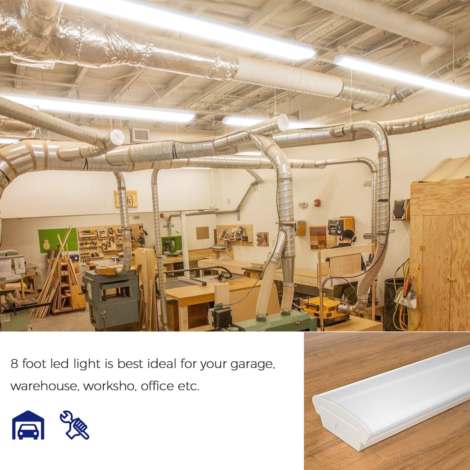 TychoLite 8FT LED Shop Lights 110W LED Garage Light, 5000K, 12000lm, 8 Foot LED Linear Strip Fixture, Surface and Suspend Mounting, for Warehouse, Workbench, Workshop, Replace for Fluorescent Tube