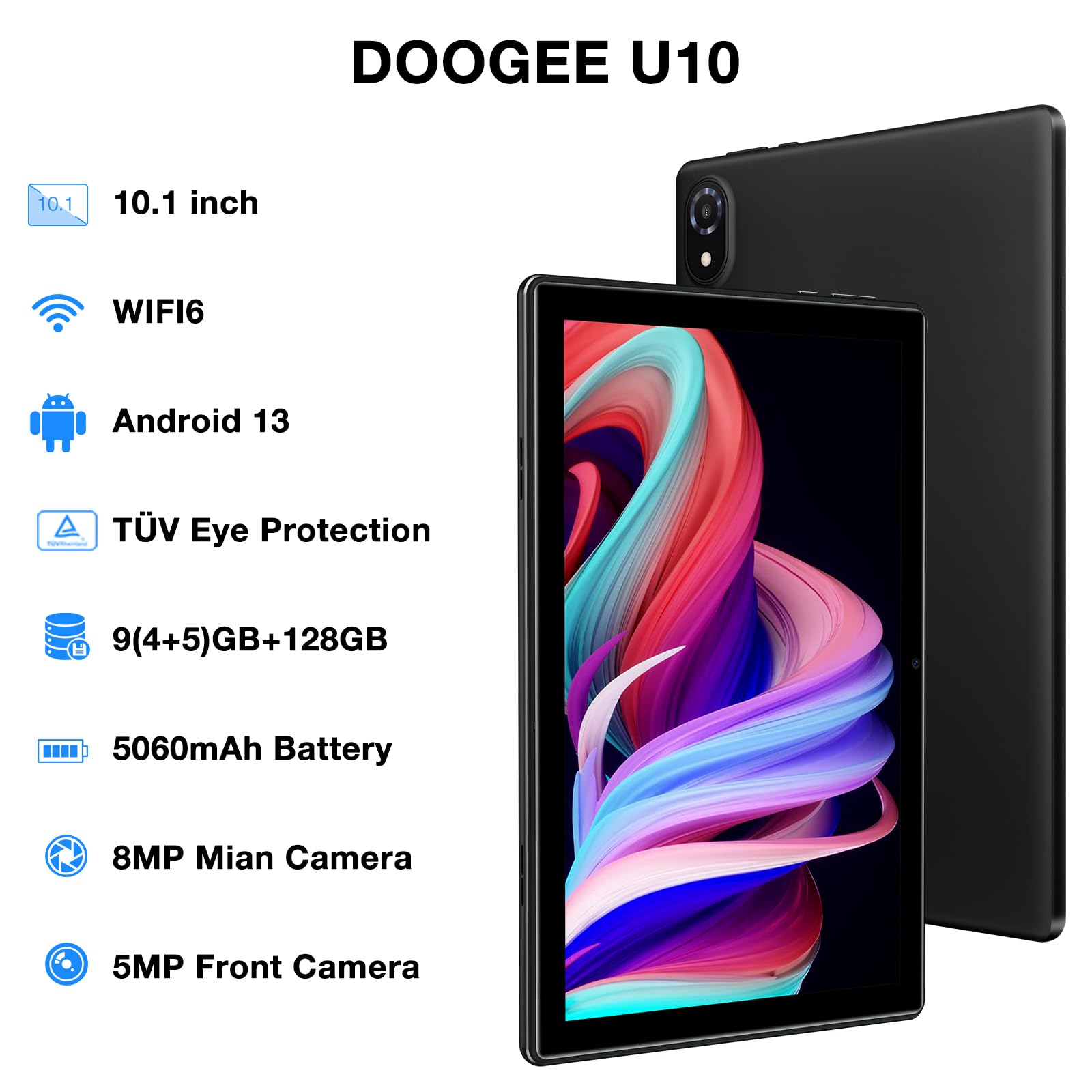 DOOGEE T20S 10 Inch Tablet Android Gray,2023 Newest, Vivid 2K Display, 15GB RAM 128GB ROM 1 TB Expandable, 7500mAh, 5+13MP Camera, Octa-Core Processor, Hi-Res Dual Speakers, TÜV Low Bluelight