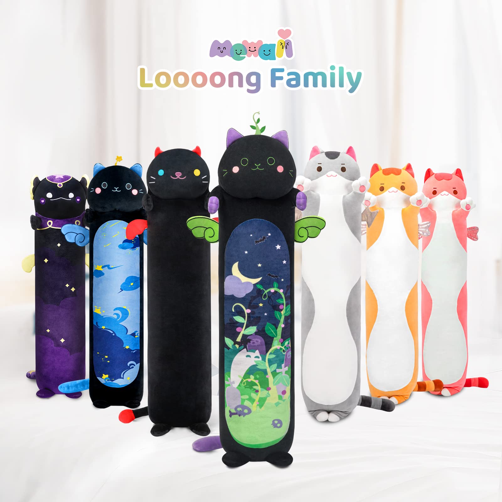 Mewaii Long Cat Plush Body Pillow, 20” Cute Cat Stuffed Animals Soft Plushies, Kitten Plush Throw Pillow Doll Toy Gift for Girlfriend