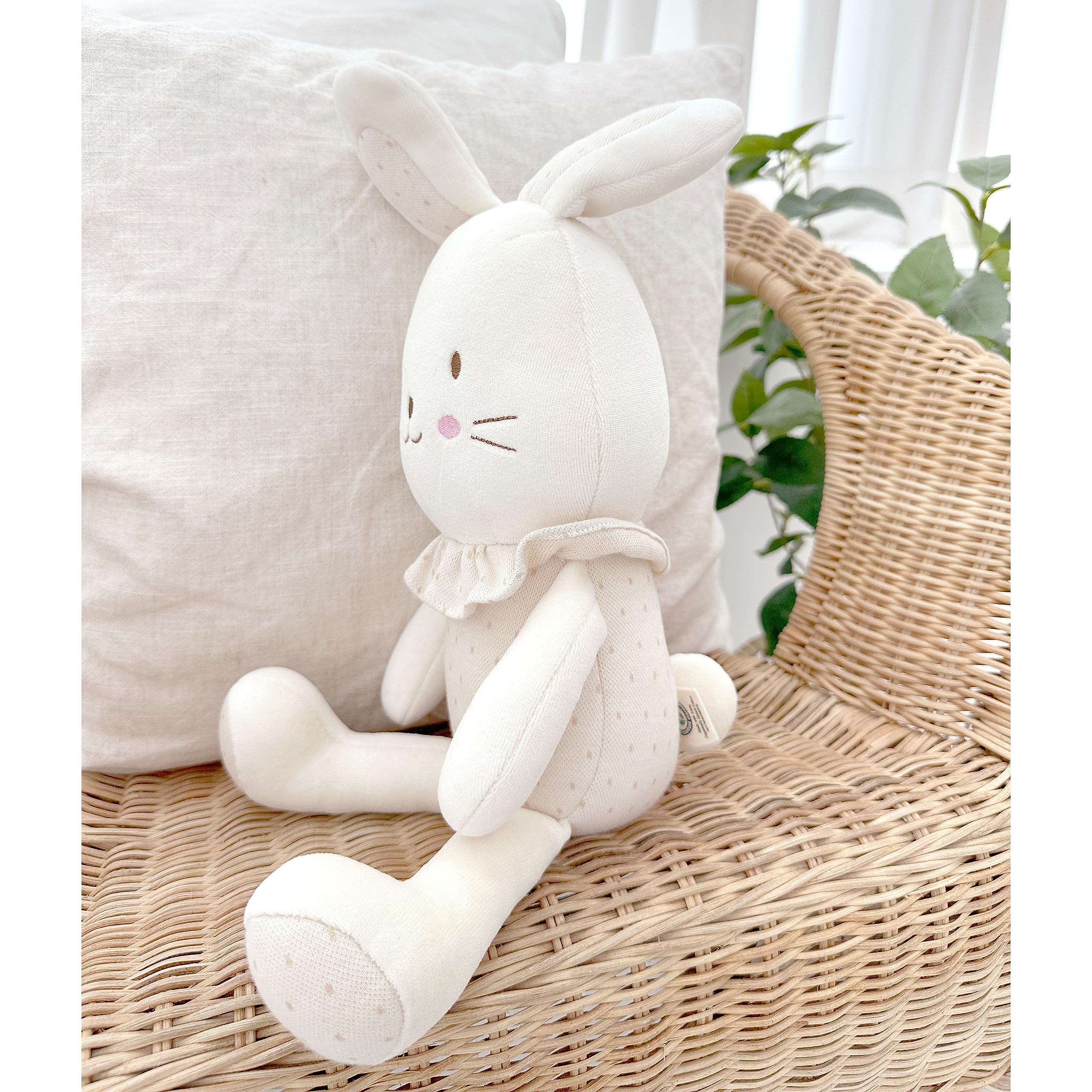 Super Soft Organic Cotton Baby First Friend, Attachment Doll for Baby, Pillow Buddy, Plush Animal Toys, Stuffed Animal Bunny, Chubby Cheeks Frill Bunny