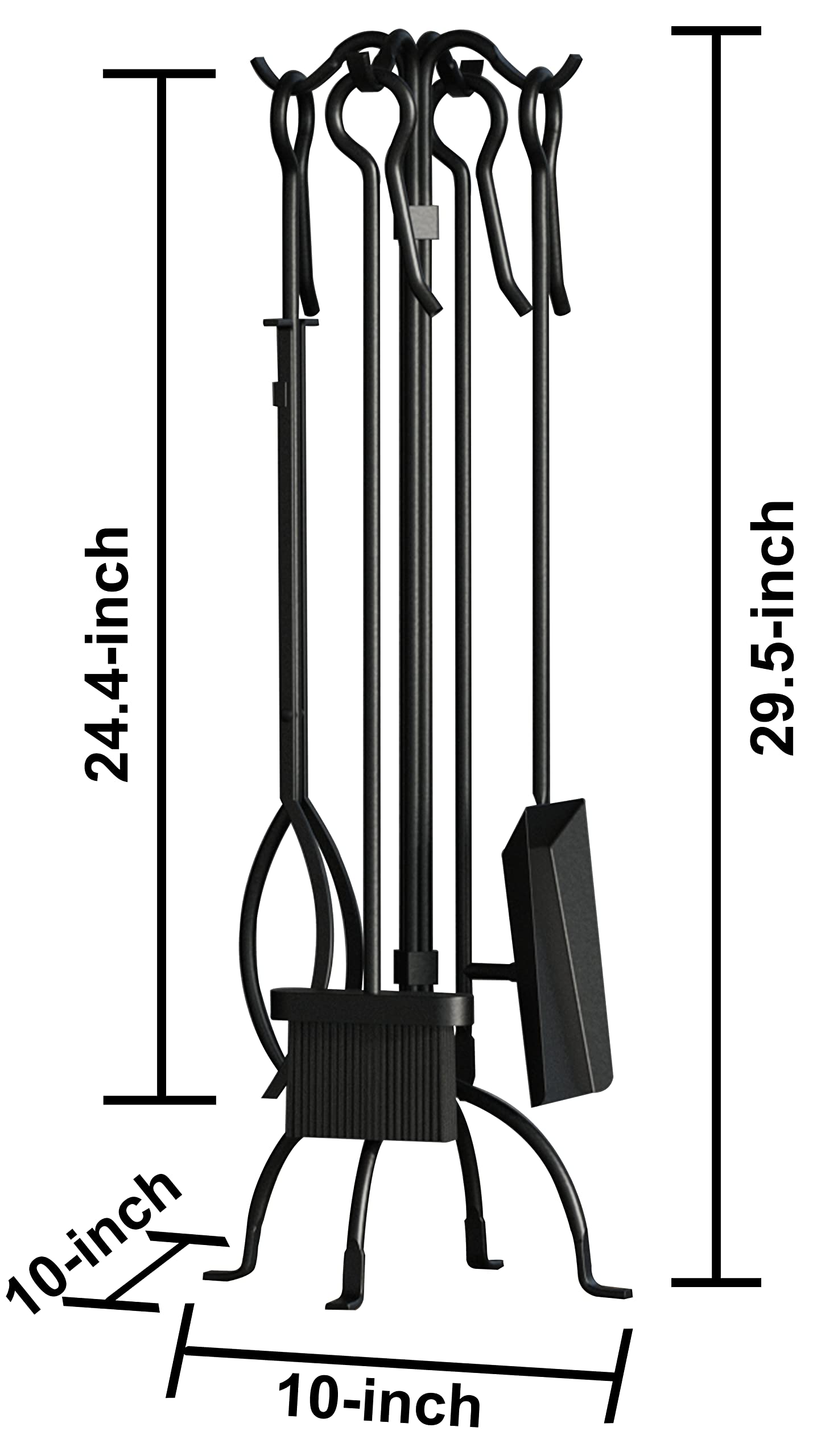 Fire Beauty 5-Piece Fireplace Tools Set, Heavy Duty Wrought Iron Fire Place Toolset, Black