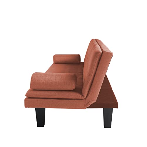 Morhome Futon Bed,63.4β Convertible Sleeper Tapered Wood Legs,Small Splitback Sofa for Living Room,Bedroom,Orange