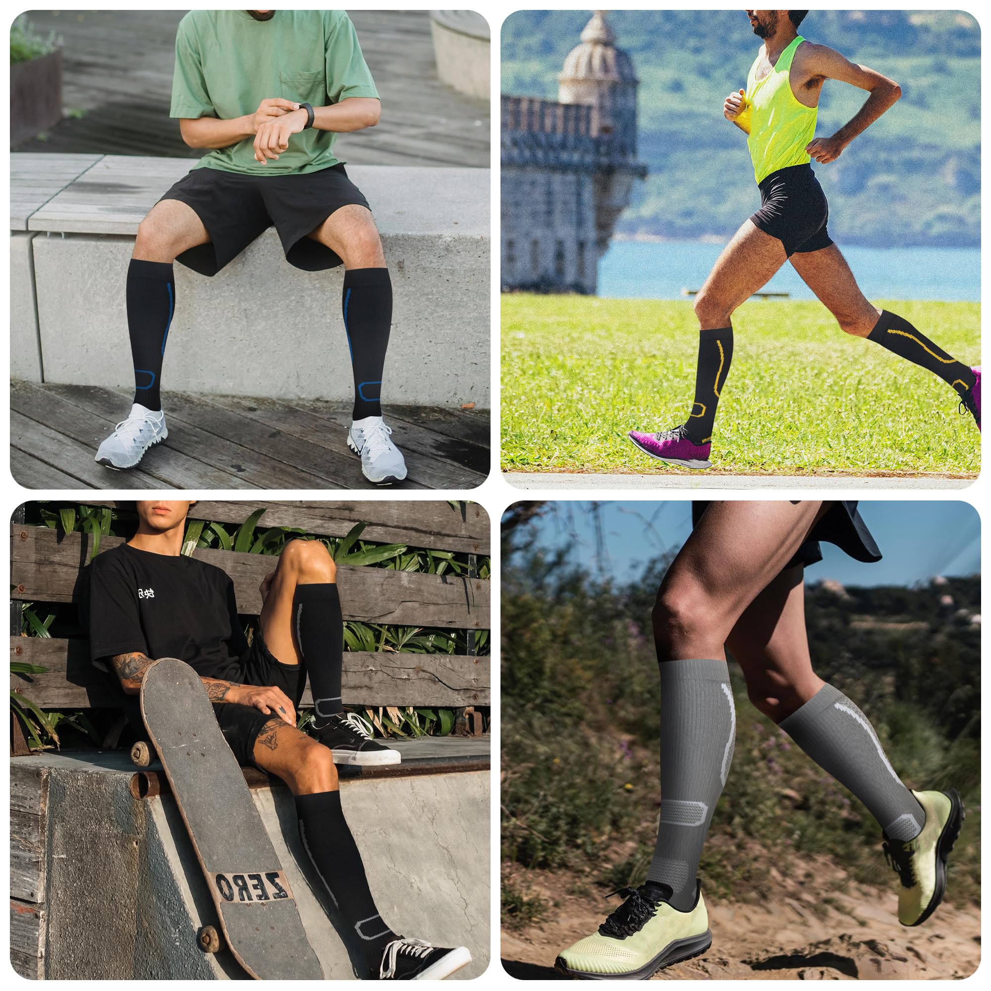 fenglaoda 6 Pairs Compression Socks for Women & Men Knee High Cute Circulation Socks for Nurse Pregnant Travel Athletic