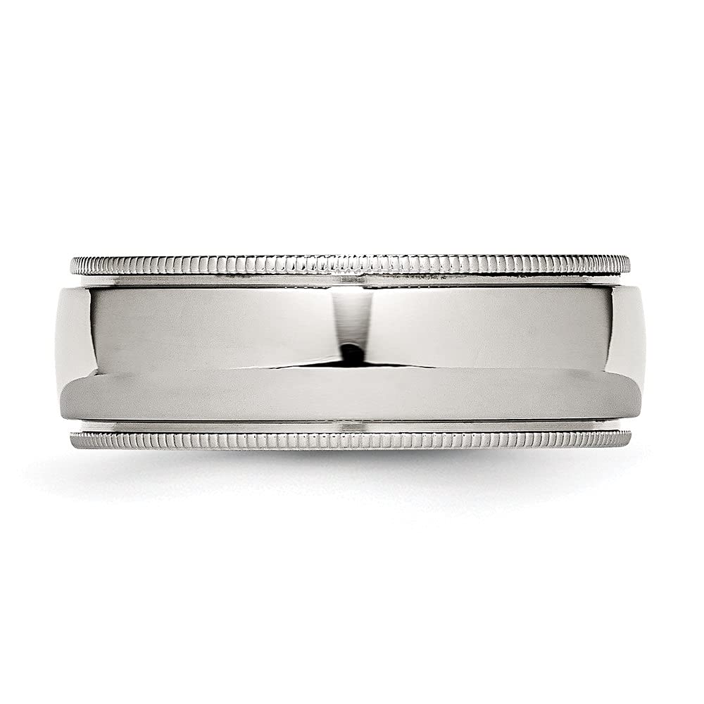 Diamond2Deal Stainless Steel Grooved and Beaded 8mm Polished Wedding Band Ring Size 11