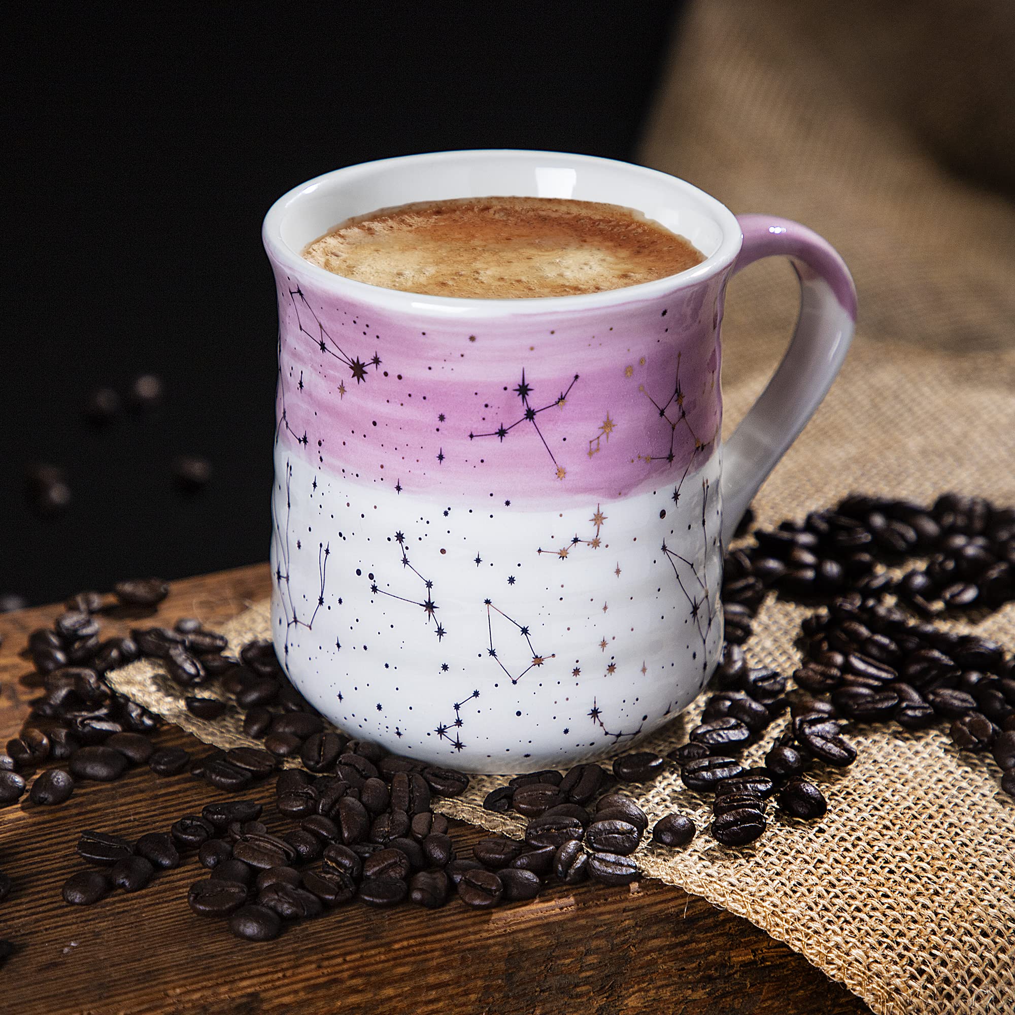 Dwell Studio Set of 2 Stoneware Coffee Mugs- Astrology Sign, Constellation Coffee Cups, Mugs for Tea, Latte, and Hot Chocolate, 17 oz (Light Blue and Pink)