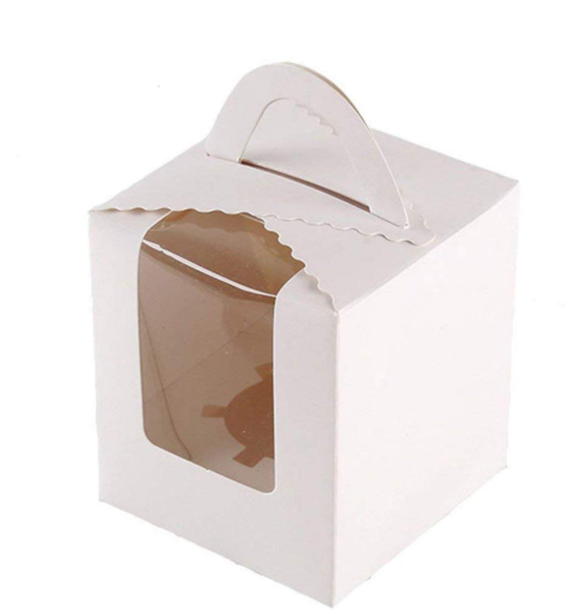 ihomecooker 25 Pcs Single White Cupcakes Containers Gift Boxes with Window Inserts Handle for Wedding Candy Boxes