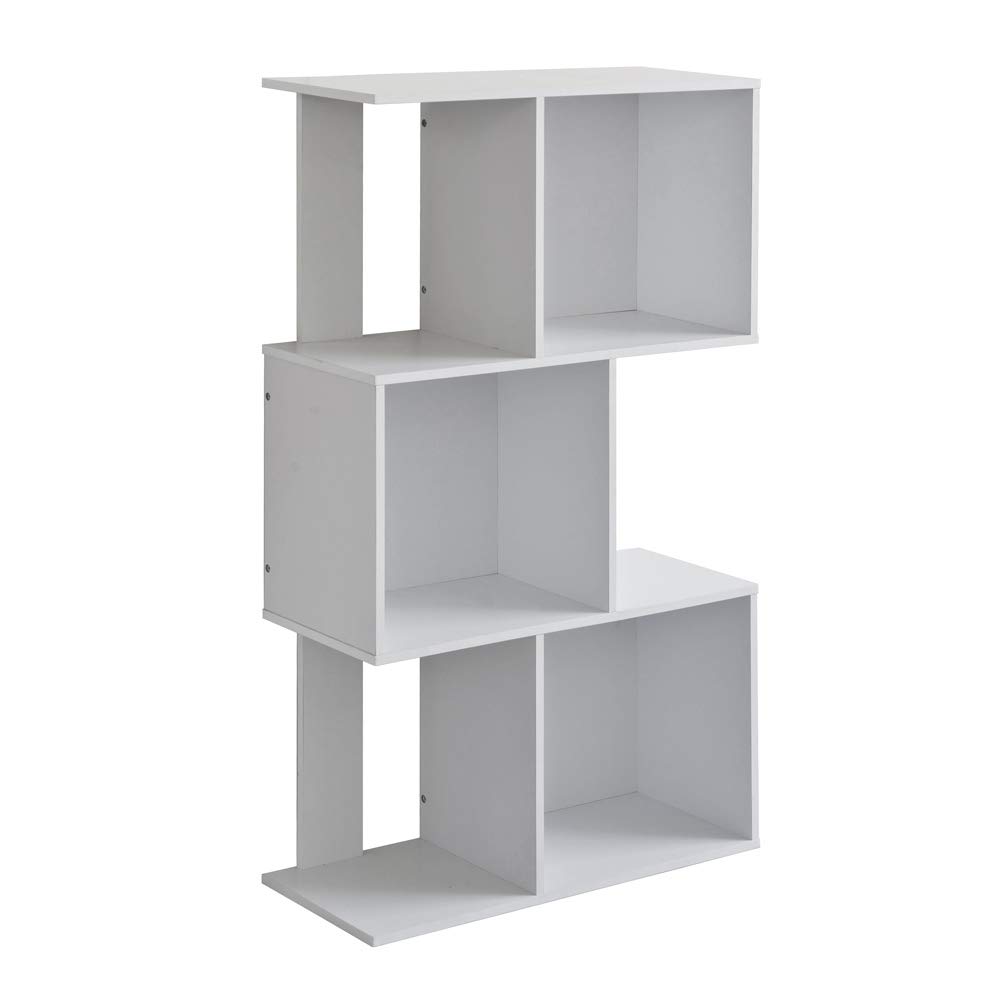 Frama 3-Shelf Creative Storage Bookcases Room Divider, S-Shaped Z-Shelf Bookshelf Standing Storage Shelves for Bedroom, Living Room, Home Office, White