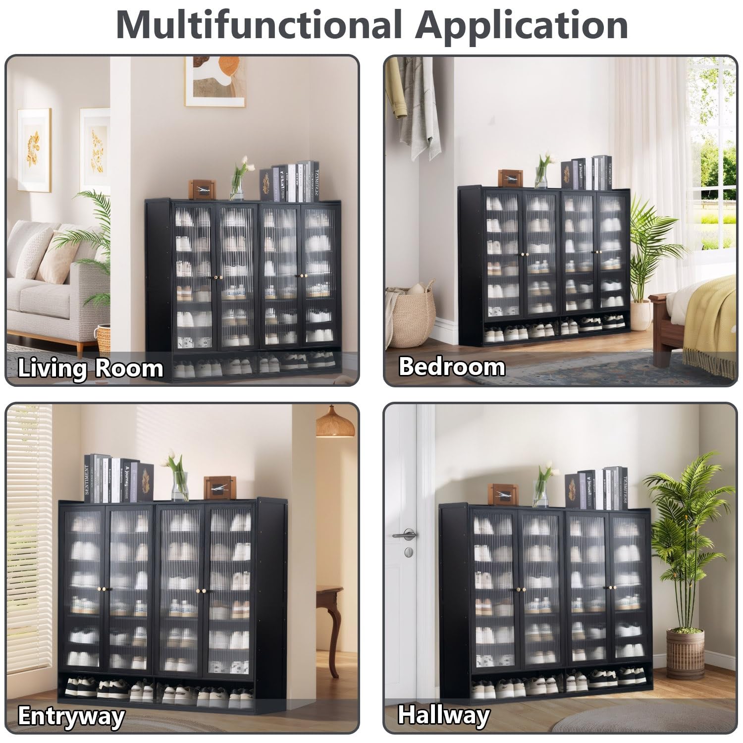OMKUOSYA Bamboo Shoe Cabinet,8 Tier Bamboo Shoe Storage Cabinet,Bamboo Shoe Cabinet with Doors, for Entryway Hallway(Brown - A)