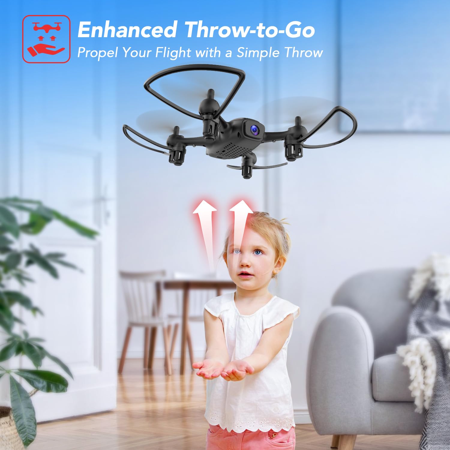 Elukiko Drone with Camera for Adults Kids, 1080P HD FPV WIFI Mini Drones, RC Quadcopter Helicopter with 2 Batteries, Throw to Go, High-Speed Rotation, 3D Flips, Waypoints Fly, Gravity Control, Gesture