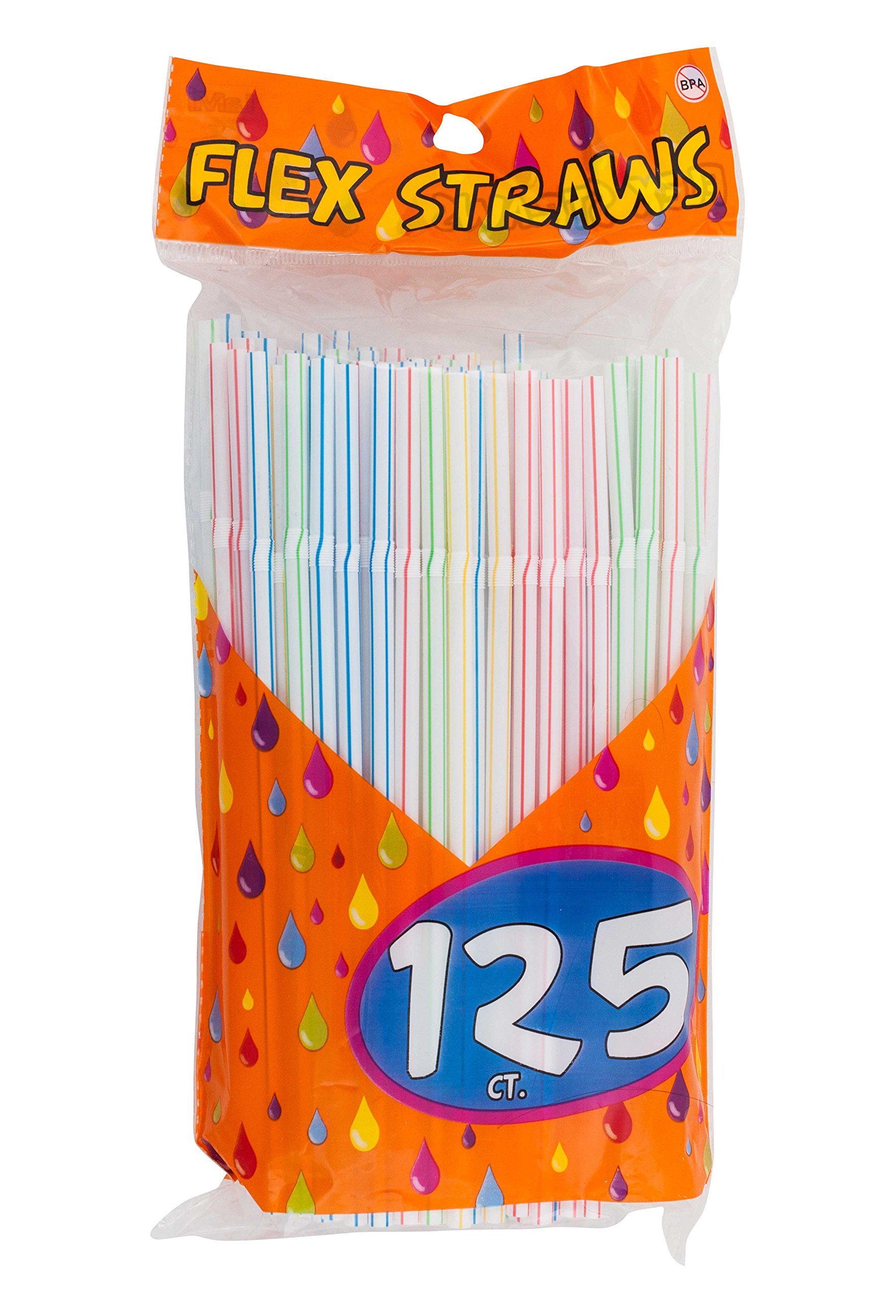 Items 4U! 125 Flex Straws, Stripe, Assorted Colors