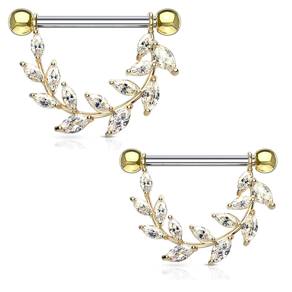 Dynamique Marquise CZ Vine 316L Surgical Steel Barbell Nipple Ring (Sold Per Pair Or Piece)