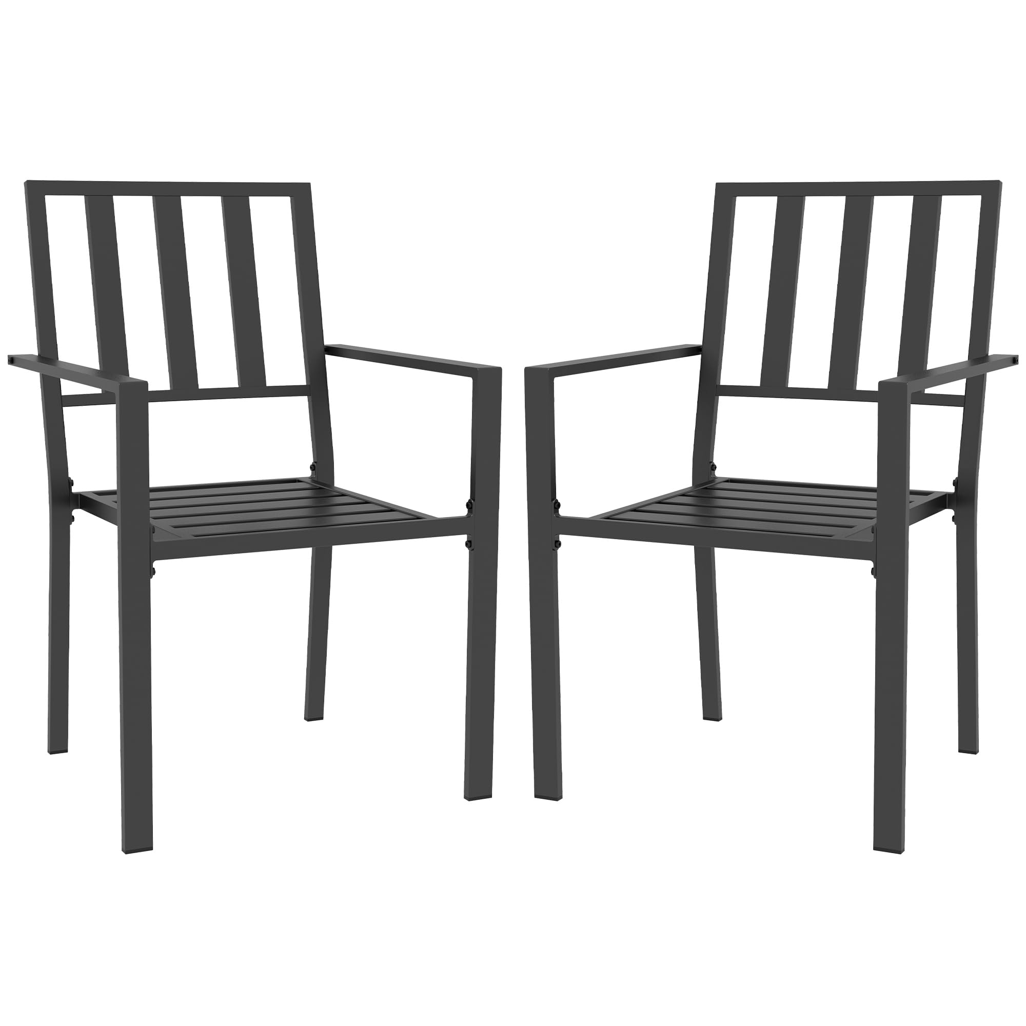 Outsunny Set of 2 Patio Dining Chairs, Stackable Outdoor Garden Bistro Chairs with Metal Slatted Seat & Backrest for Yard, Garden, Dark Brown