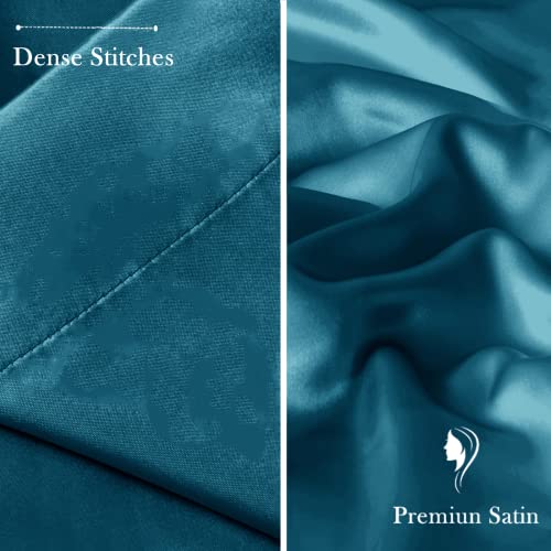 King Satin Pillowcase for Hair and Skin, King Silk Pillowcase 2 Pack, King Size Silk Pillowcase Set of 2 with Envelope Closure, Teal 20x36 inches & 2 Scrunchies by CJ&J HOME