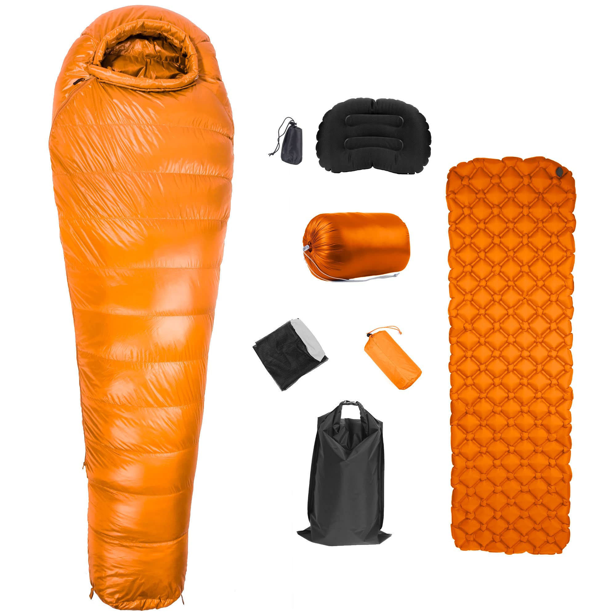 Eat on Warfarin Sleeping Bag with Pillow System - 700 Fill - Camping Sleeping Bag Kit - Sleeping Bag for Adults Great Mummy Bag for Indoors or Outdoors - Comes with Dry Bag & Stuff Sacks - Orange