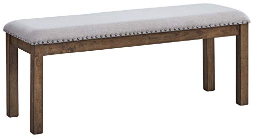 Signature Design by Ashley Moriville Farmhouse 36β x 30β Dining Extension Table, Seats up to 8, Brown & Moriville Casual Rustic Upholstered Dining Bench, Grey & Brown
