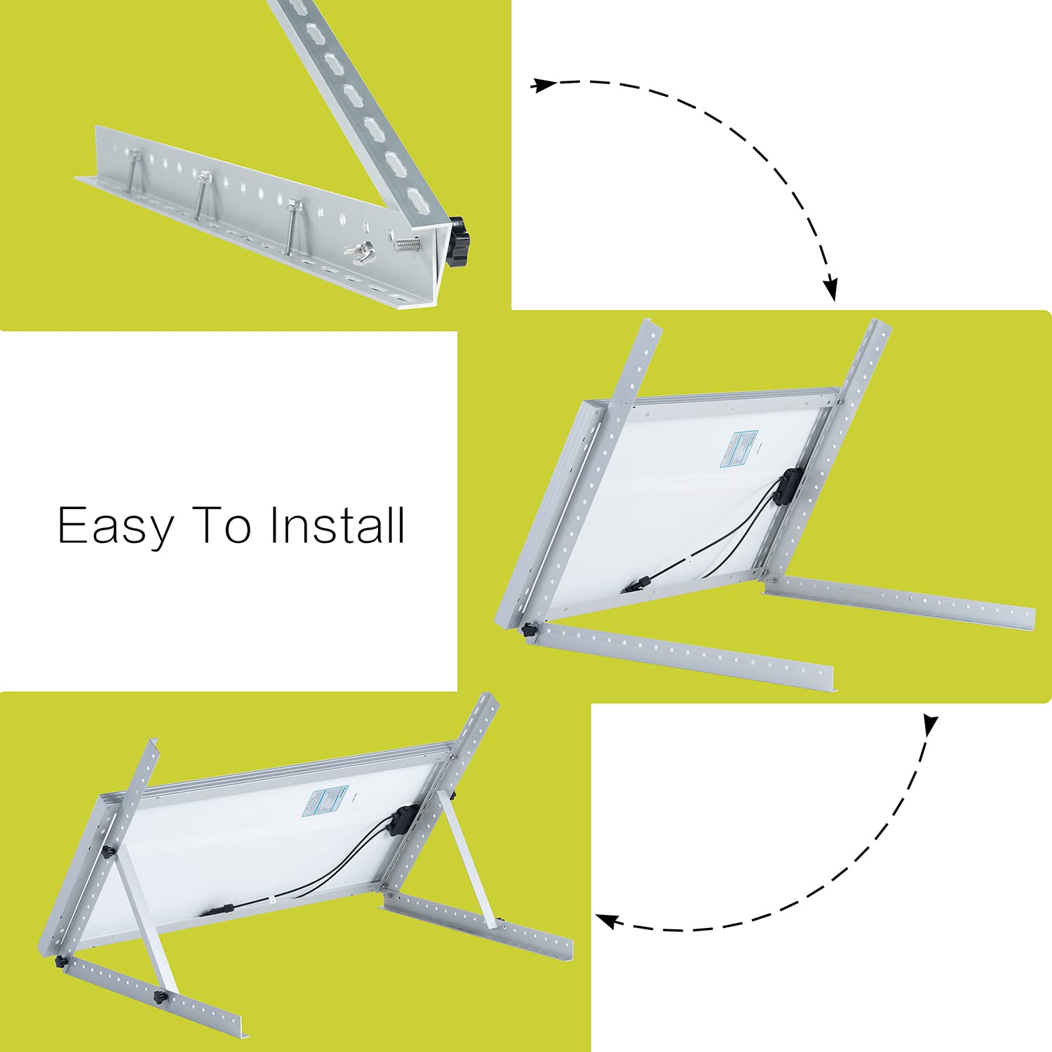 JJN 41" Solar Panel Adjustable Tilt Mounting Brackets Support Up to 100 180 200 300W Single Panel 0 to 90° Adjust Panel Mount Brackets with Foldable Tilt Legs for RV Boat Any Flat Install