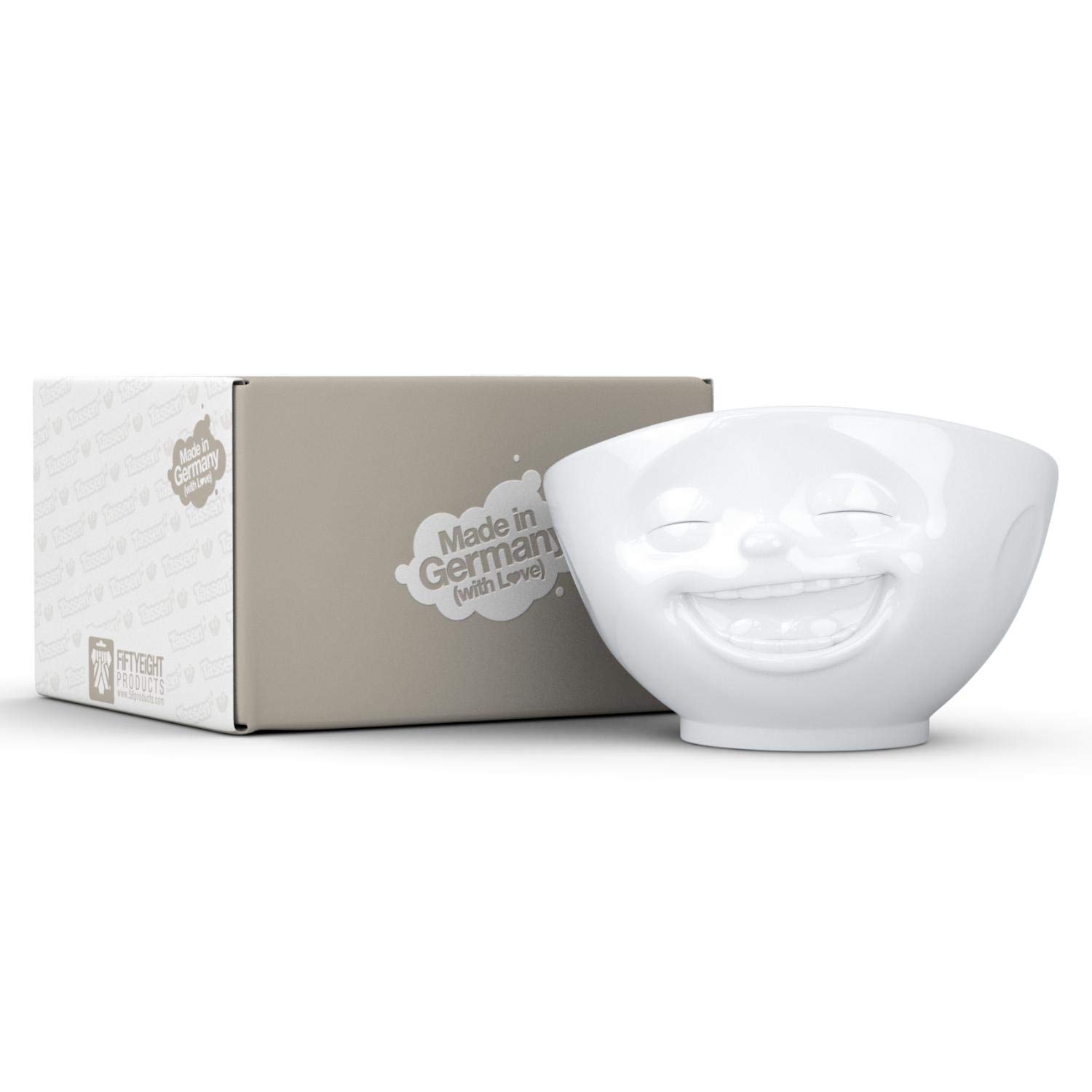 FIFTYEIGHT PRODUCTS TASSEN Porcelain Bowl, Laughing Face Edition, 16 oz. White, (Single Bowl) for Serving Cereal, Soup