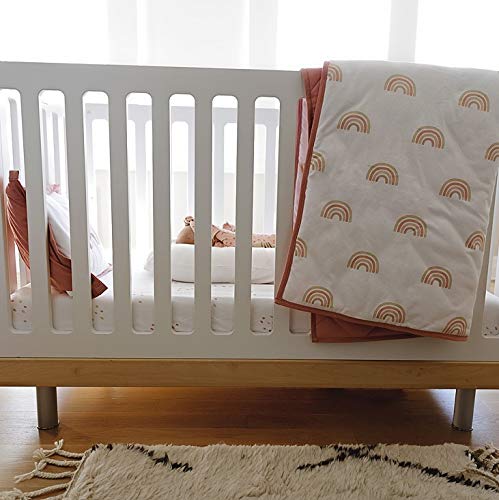 Ely's & Co. Baby Crib Bedding Sets for Girls β 4 Piece Set Includes Crib Sheet, Quilted Blanket, Crib Skirt, and Baby Pillowcase β Pink Rainbow Design
