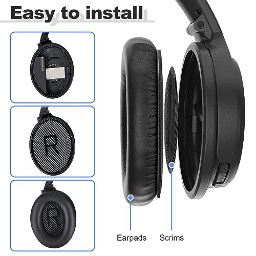MOLOPPO Replacement Earpads Cushions for Bose QuietComfort 35 (QC35) & Quiet Comfort 35 II (QC35 ii) Headphones, Ear Pads with Softer Leather, Noise Isolation Foam, Added Thickness，Black