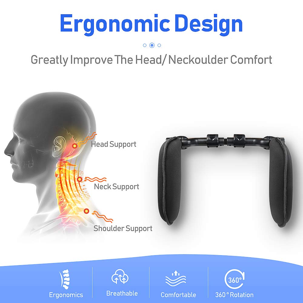 EASY EAGLE Car Seat Lateral Headrest, Mesh Fabric Head Support Pillow with Telescopic Bar and Slidable Clips, for Children and Adults, Black