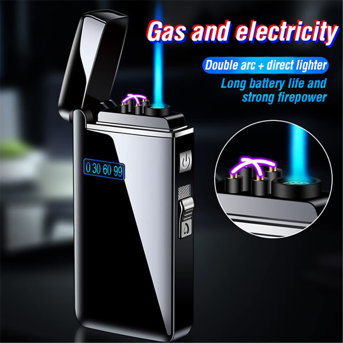 Electric Arc Lighter Jet Flame Torch Lighter Plasma Lighter 2 in1 USB Rechargeable Refillable Windproof Lighter for Candle Kitchen BBQ (Black)