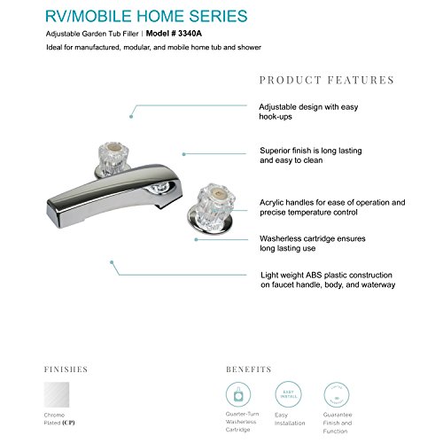 Laguna Brass 3340ACP Mobile Home Two Handle Non-Metallic Adjustable Garden Tub Filler, Chrome Finish