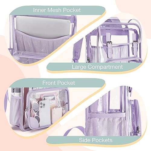 mommore Clear Backpack Heavy Duty Thick PVC Transparent Backpack with Leather Trim Large Capacity See Through Backpack for Work, Stadium