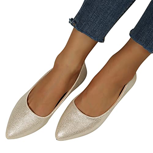 FASDNENDYS Casual Women's Non Slip Sequins Solid Color Slip On Pointed Toe Breathable Work Single Shoes Tennis Shoe Sandals Gold