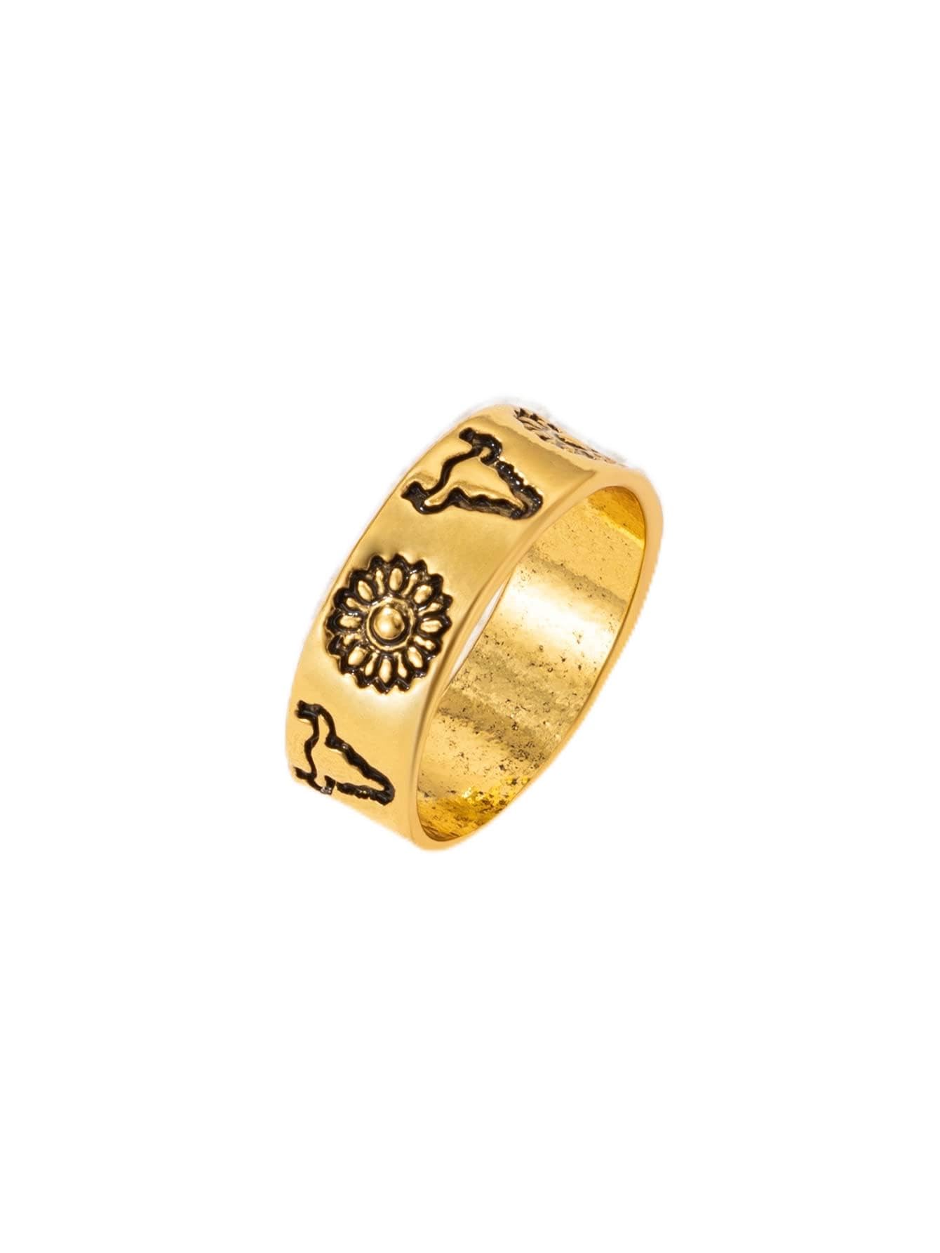 FDSUFDY Women's Ring Flower & Bull Head Pattern Ring (Color : Gold)