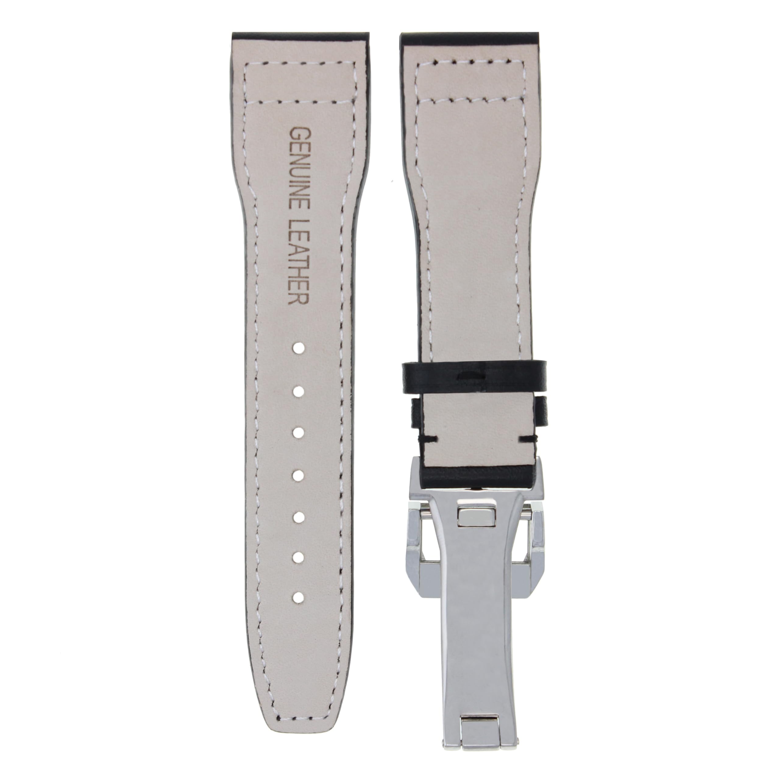 Ewatchparts 23MM LEATHER WATCH STRAP BAND DEPLOYMENT CLASP COMPATIBLE WITH IWC PILOT TOP GUN BLACK SHINY