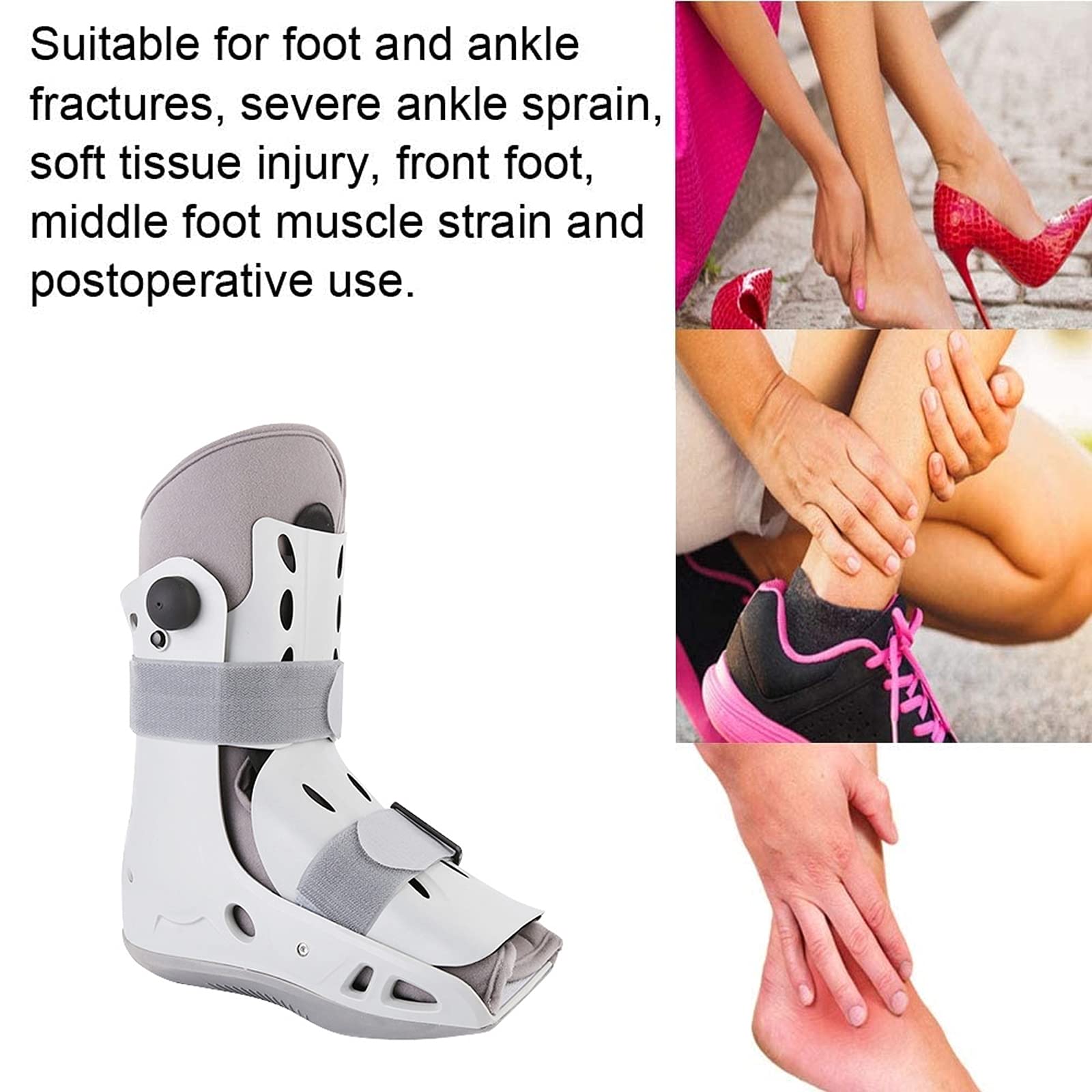 DXDUI Fracture Walking Boots Breathable Orthosis Strap Support Plantar Splint Brace for Ankle Foot Injuries Surgery Ankle Sprain Left and Right Feet White,L